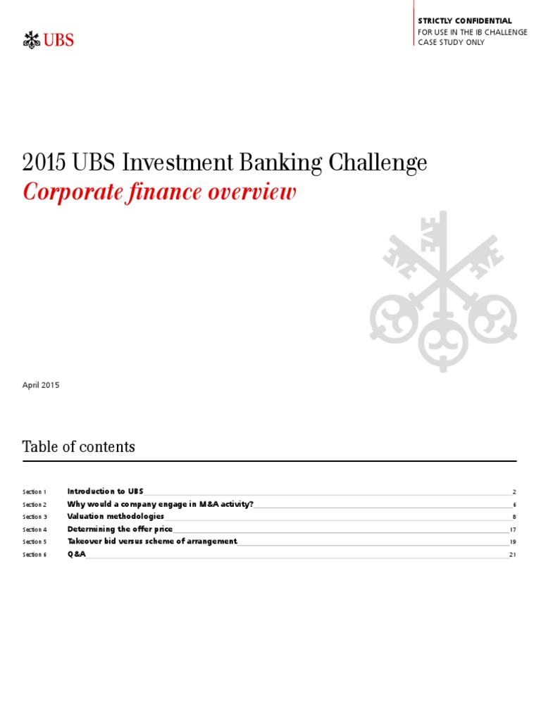 2015 UBS IB Challenge Corporate Finance Overview | PDF | Discounted Cash Flow | Cost Of Capital