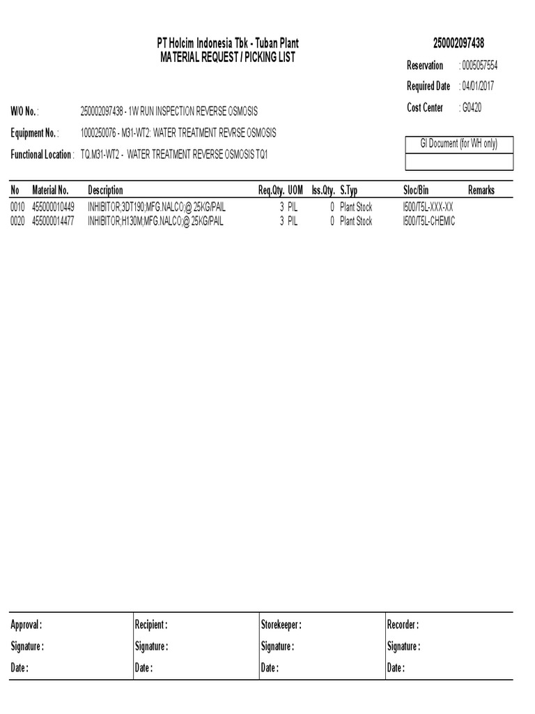 Industrial Material Request Form | PDF