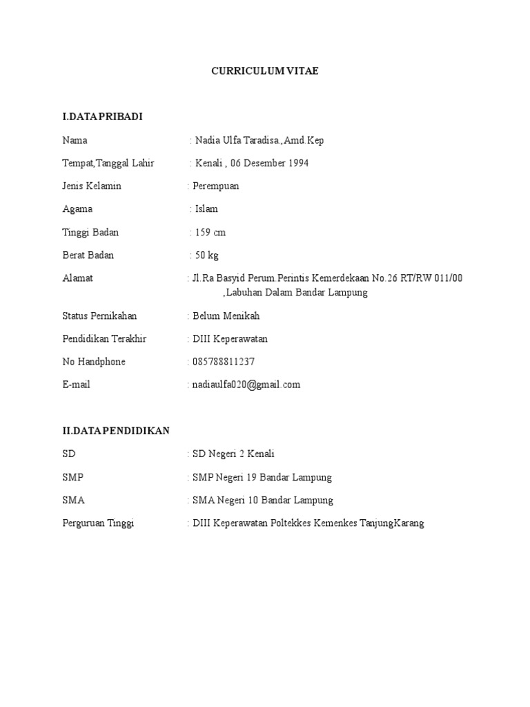 Curriculum Vitae (CV) Nadia | PDF