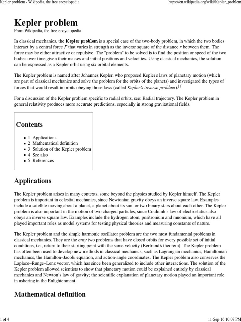 Kepler Problem - Wikipedia, The Free Encyclopedia PDF | PDF | Orbit ...