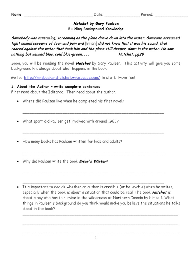 Hatchet Novel Study and Activities | PDF | Leisure