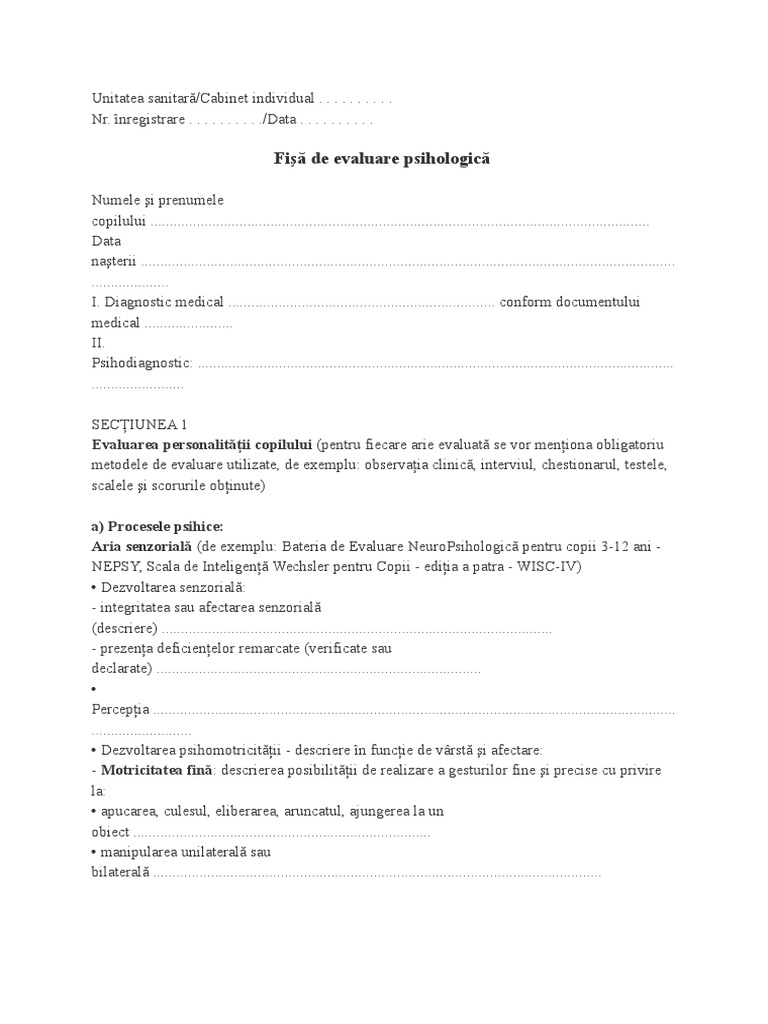 Fisa de Evaluare Psihologica | PDF