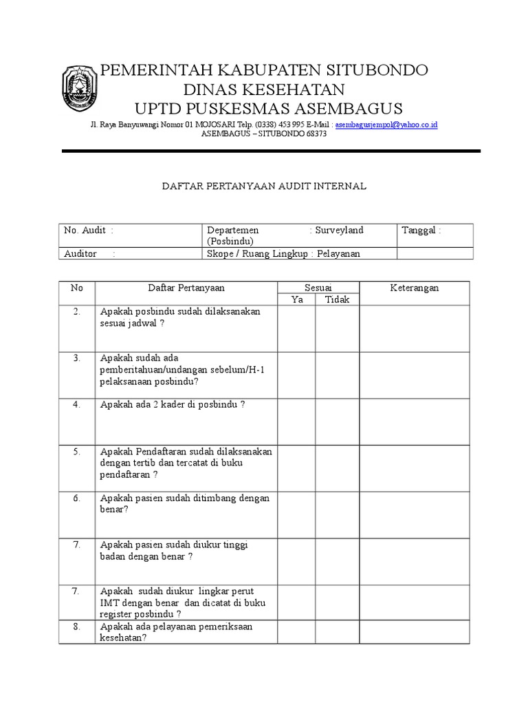Contoh Instrumen Audit UKM | PDF