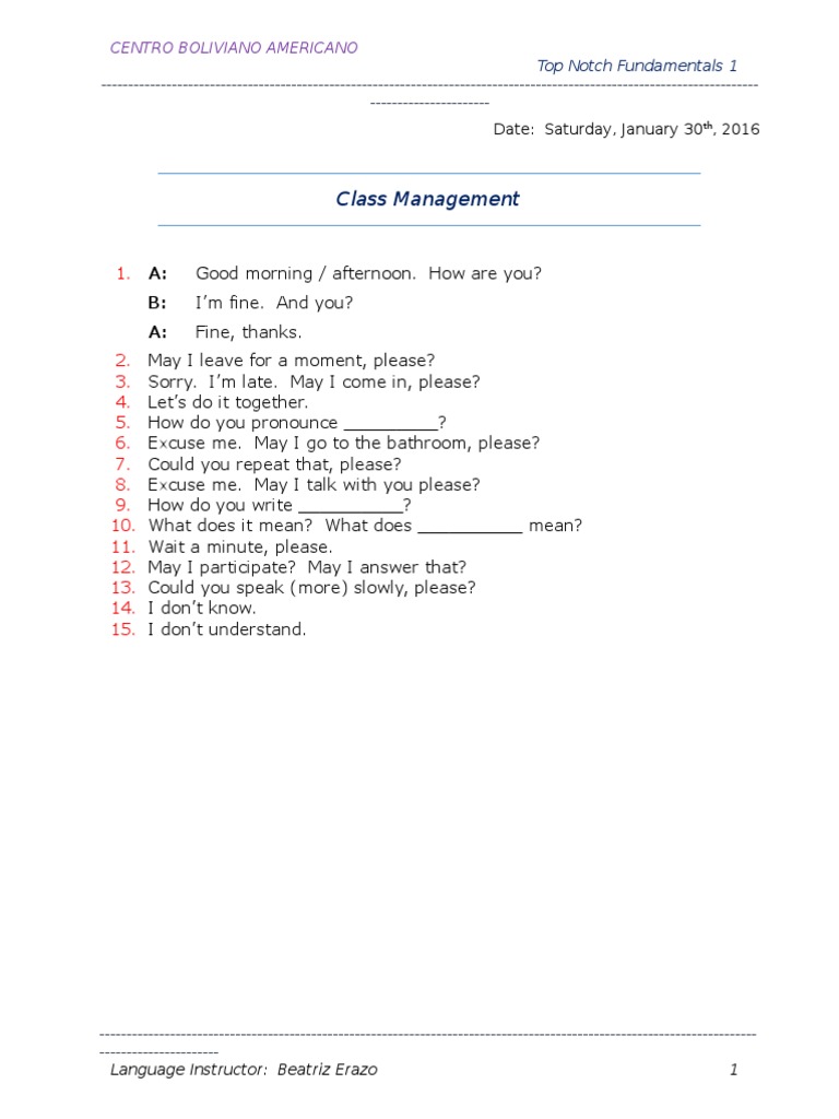 Class Management: Centro Boliviano Americano | PDF