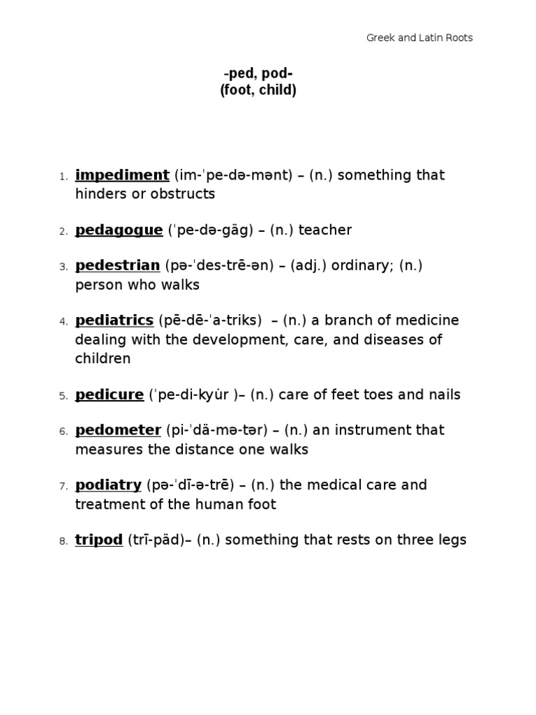 Greek and Latin Roots: Ped and Pod | PDF | Science & Mathematics