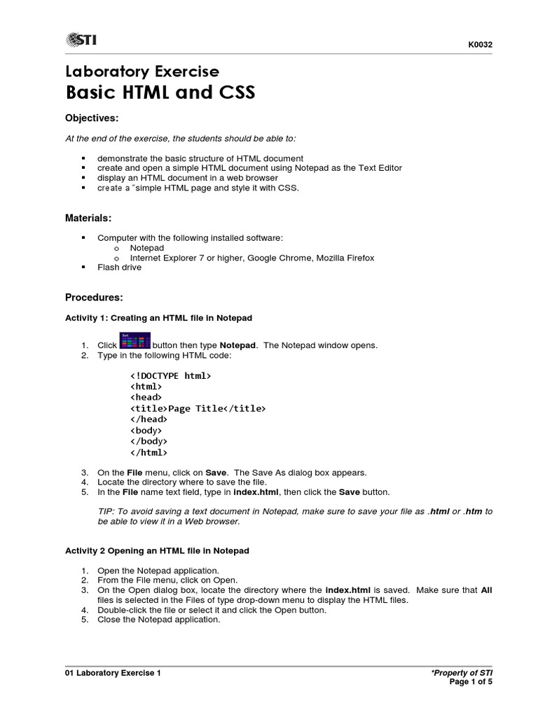 01 Laboratory Exercise 1 | PDF | Html | Cascading Style Sheets