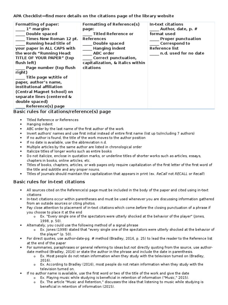 Apa Checklist | Download Free PDF | Citation | Latin Alphabet