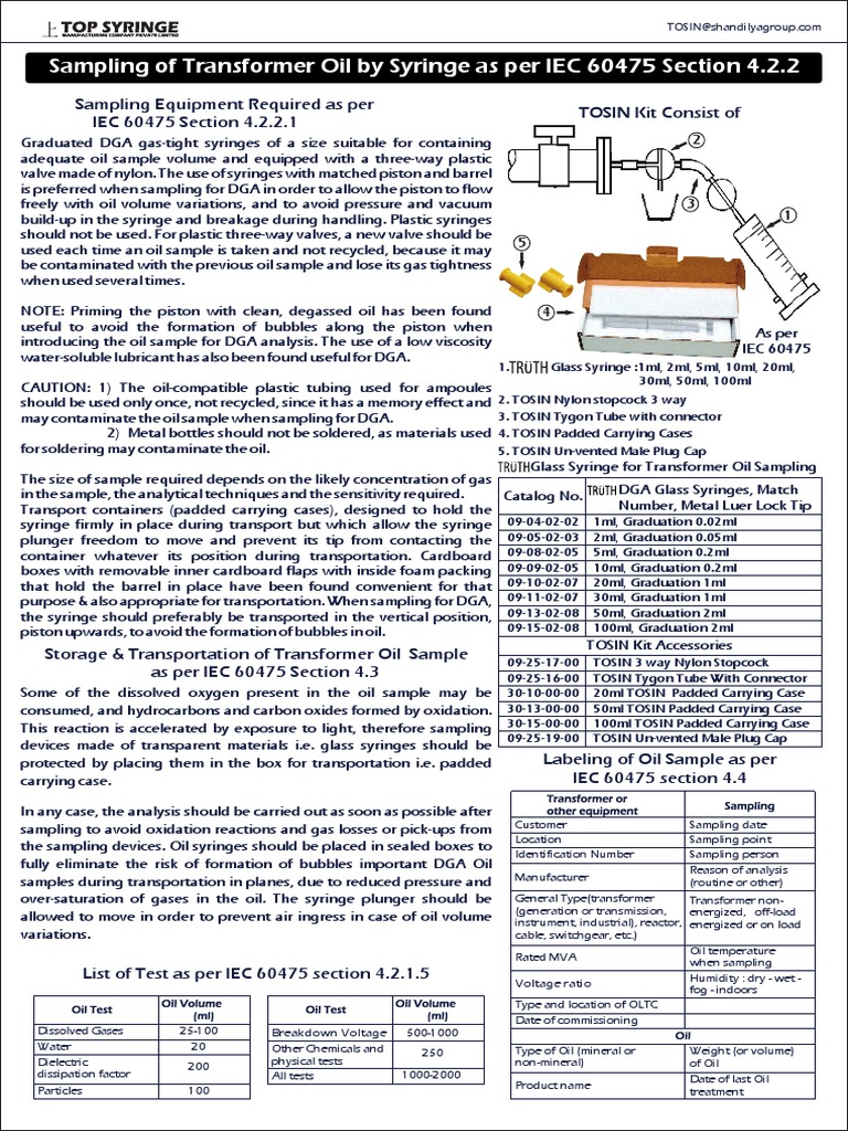 TOSIN Transformer Oil Sampling Instruction Manual PDF | PDF | Home ...