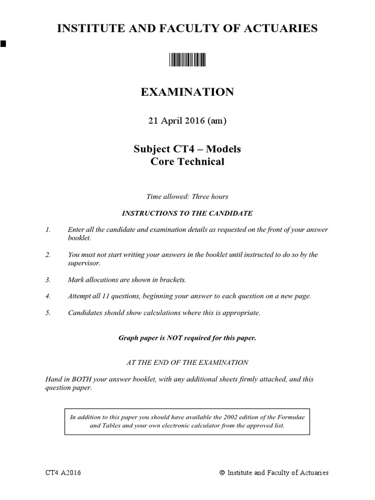 IandF CT4 201604 Exam | PDF | Finance & Money Management | Technology & Engineering