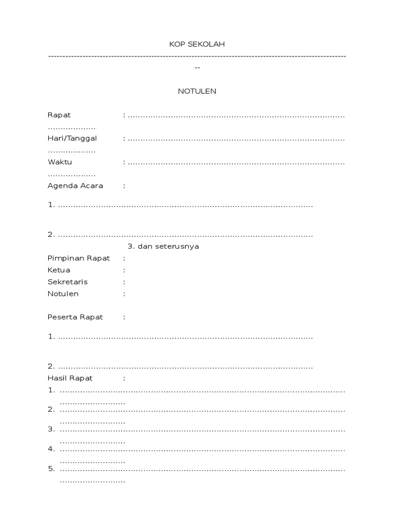 Administrasi Tata Usaha (TU) Sekolah - 9 Template Notulensi Kegiatan | PDF
