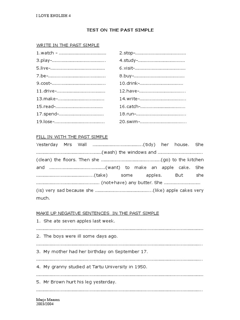 Past Simple Test 1 | PDF
