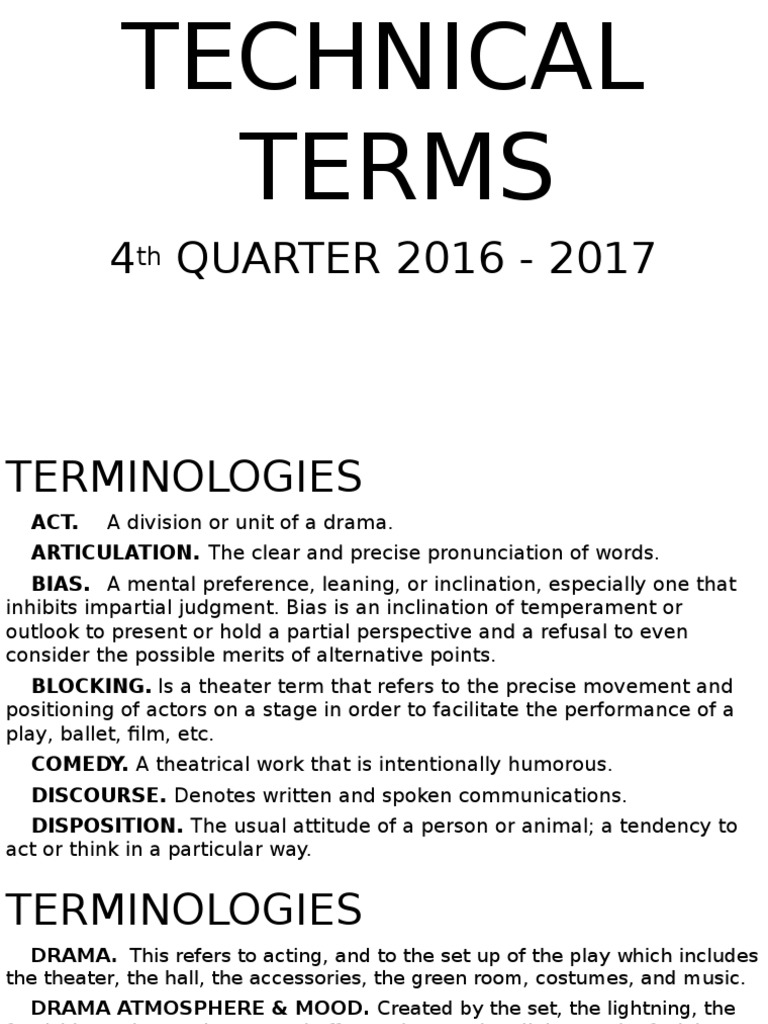 Grade 9 Technical Terms | PDF | Monologue | Theatre