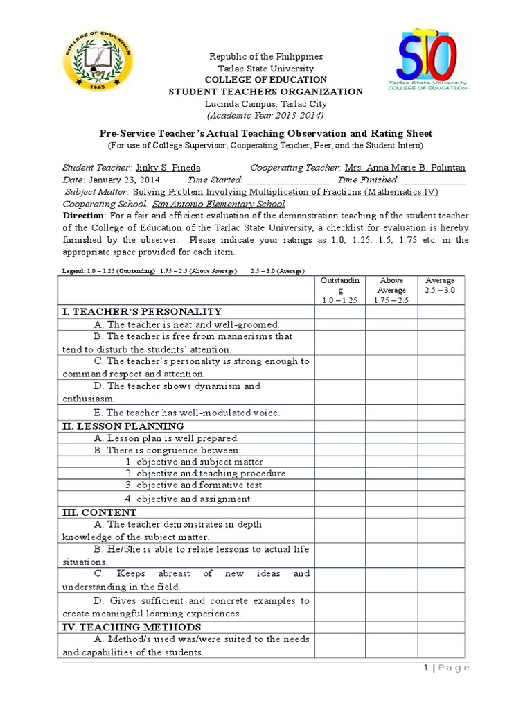 Rubrics For Practice Teaching Demo | PDF | Teaching | Teachers