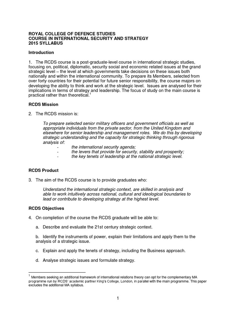 RCDS 2015 Course Syllabus | PDF | Strategic Management | Grand Strategy