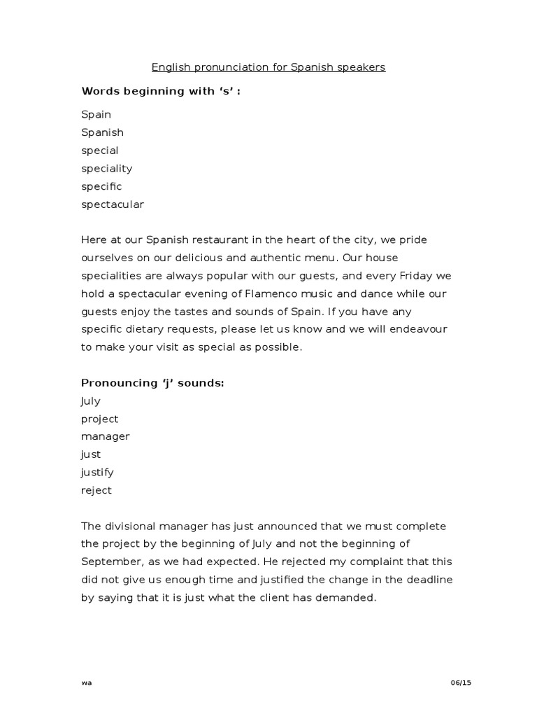 English Pronunciation Guide for Spanish Speakers | PDF