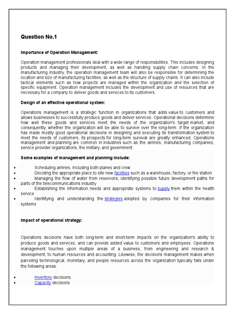 Operation Management Question | PDF | Operations Management | Globalization