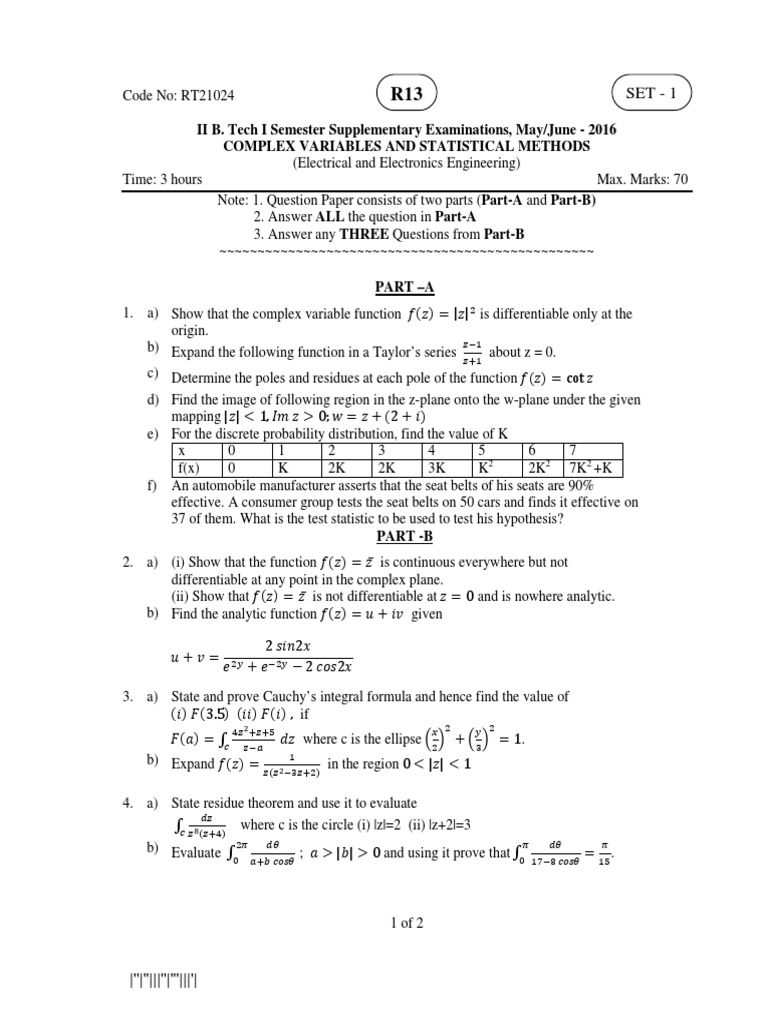 Complex Variables and Statistical Methods PDF | Download Free PDF ...
