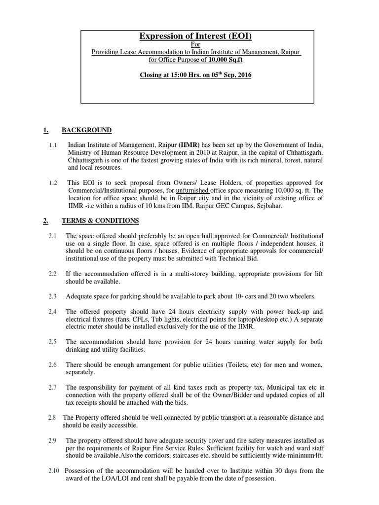 Expression of Interest for office space.pdf | Arbitration | Lease