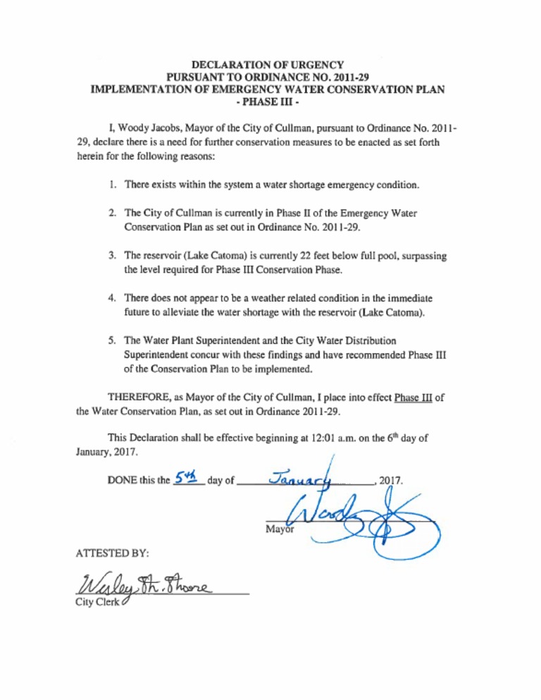 Declaration of Urgency Phase III Water Conservation | PDF