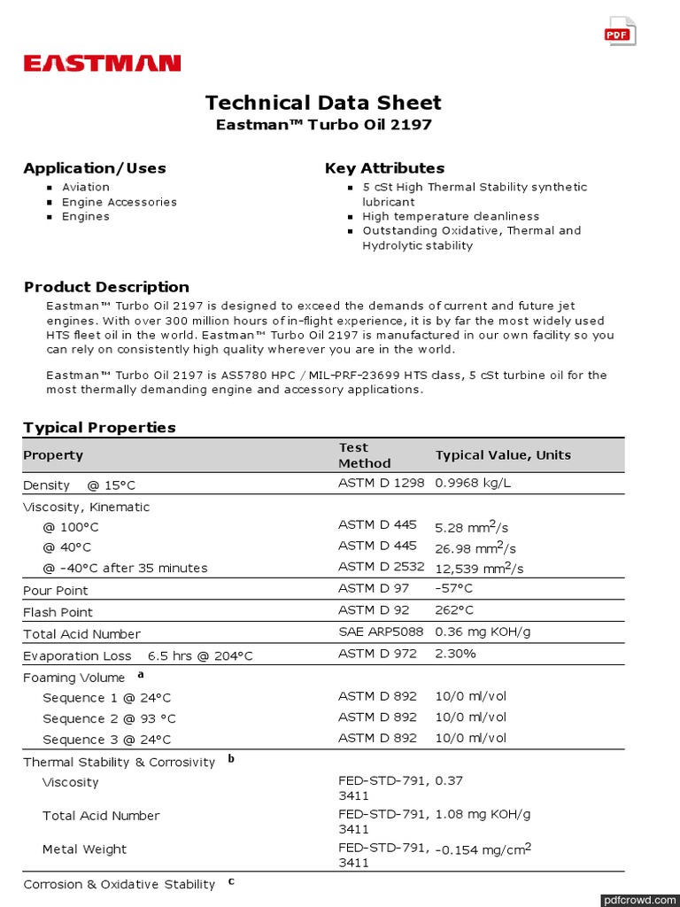 Eastman 2197 Turbo-Oil TDS - SkySupplyUSA | PDF
