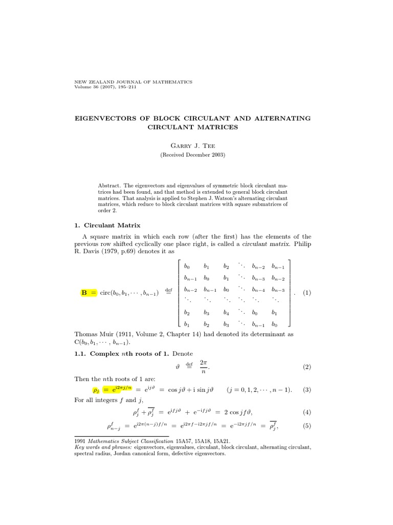 Circulant Matrix PDF | PDF