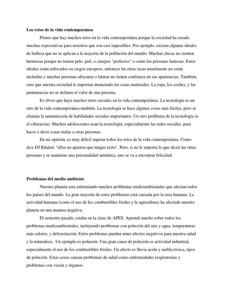 Los Retos de La Vida Contemporánea | PDF | Contaminación | Multilingüismo