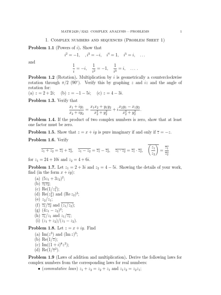 MATH2420 Problems1 | PDF | Complex Analysis | Mathematical Concepts
