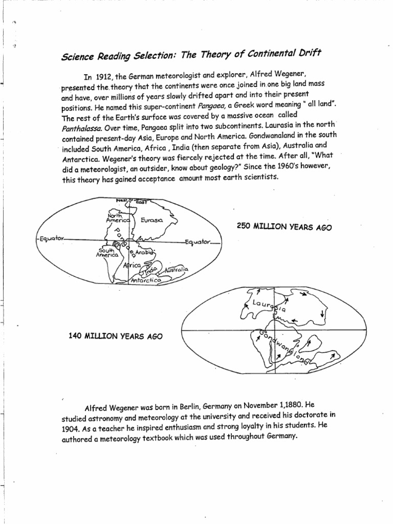 Science Reading Selection - Theory of Continental Drift | PDF
