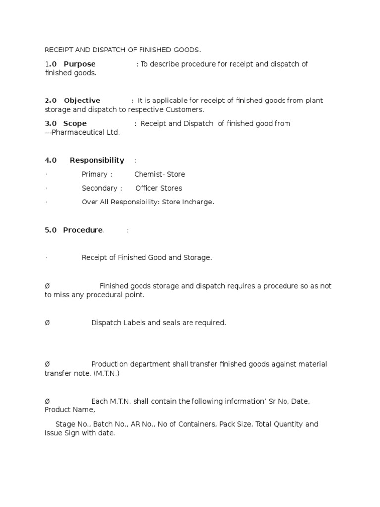 Receiving and Dispatch of Goods SOP and Template | Business