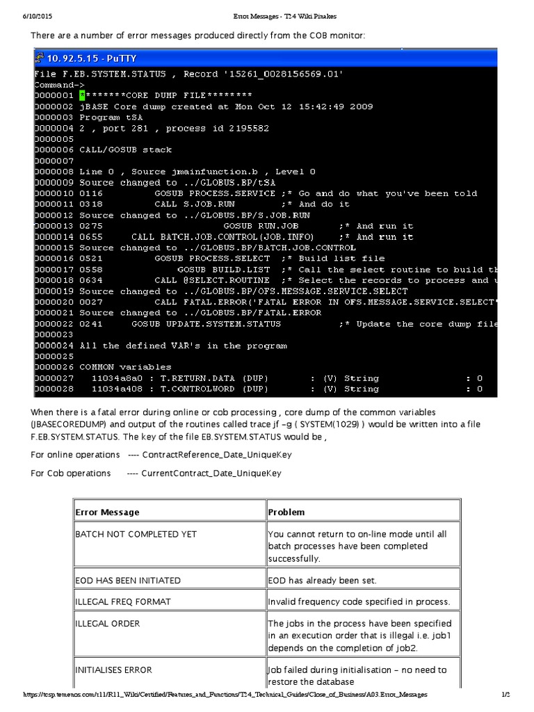 Temenos - COB - Error Messages - T24 Wiki Pinakes | PDF | Computer ...