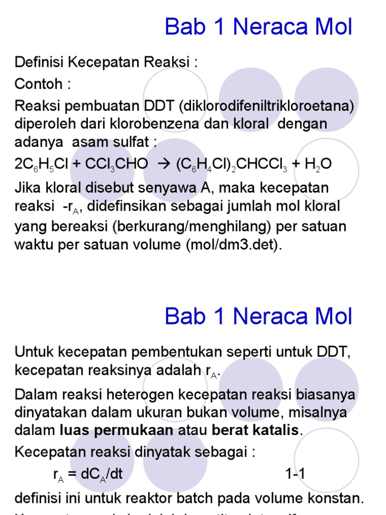 Bab 1 Reaktor Neraca Mol Dan Bab 2 Kecep Reaksi, Stoikio - 2 | PDF