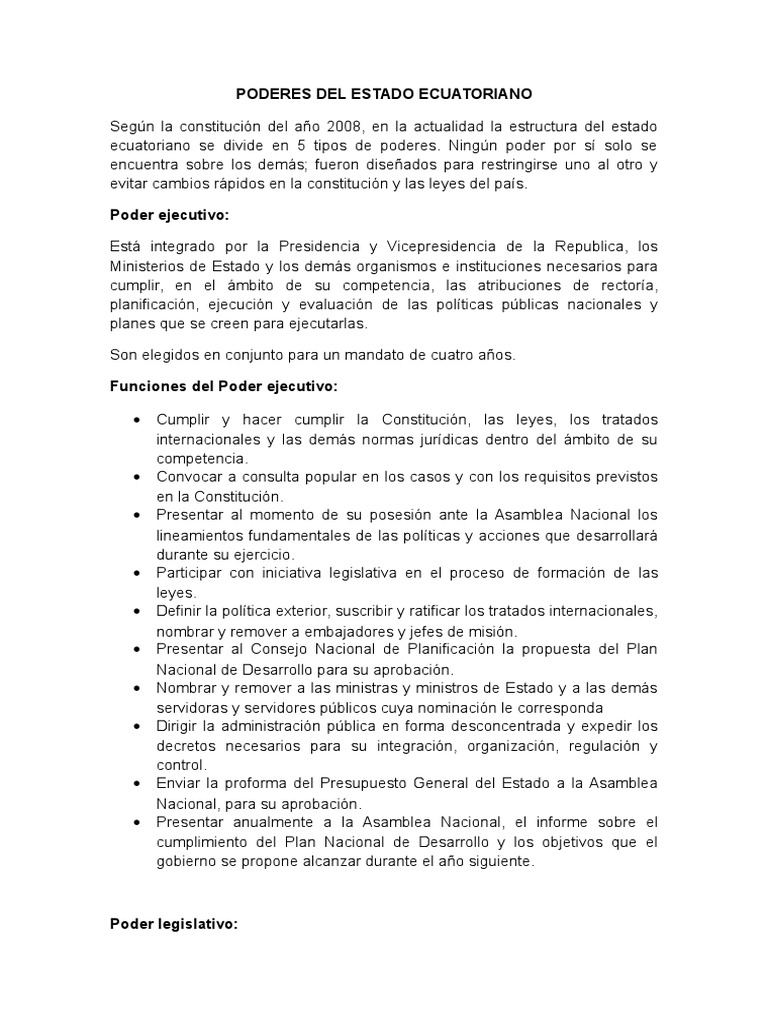 Poderes Del Estado Ecuatoriano | PDF | Estado (política ...