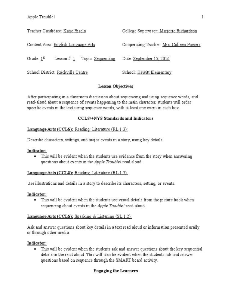 Apple Trouble Lesson Plan | PDF | Lesson Plan | Teaching