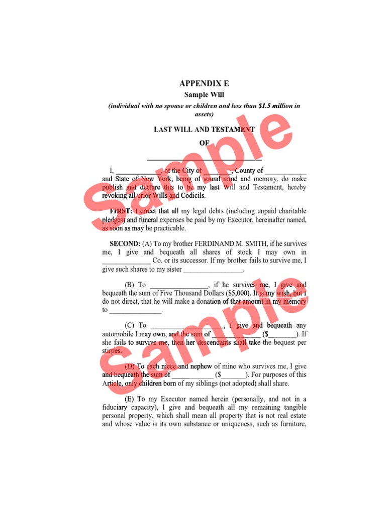 Sample Sa: Appendix E | PDF | Bequest | Civil Law (Common Law)