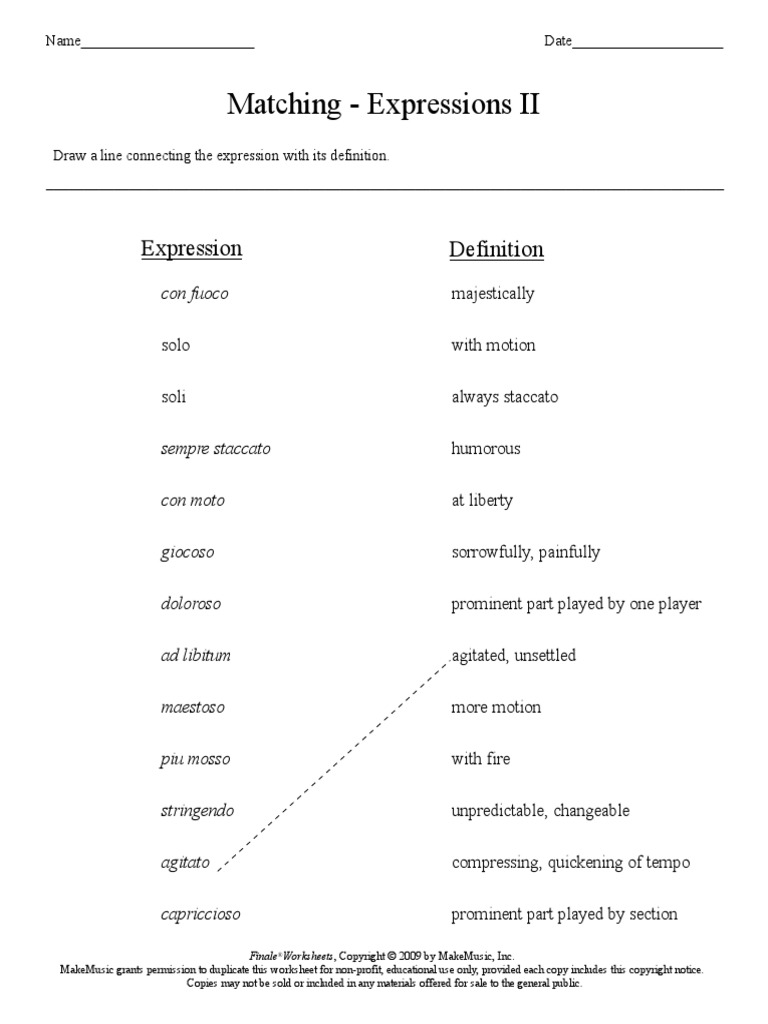 MEA Piano Studio - Level 12 Music Theory Worksheet - 5005 Matching ...