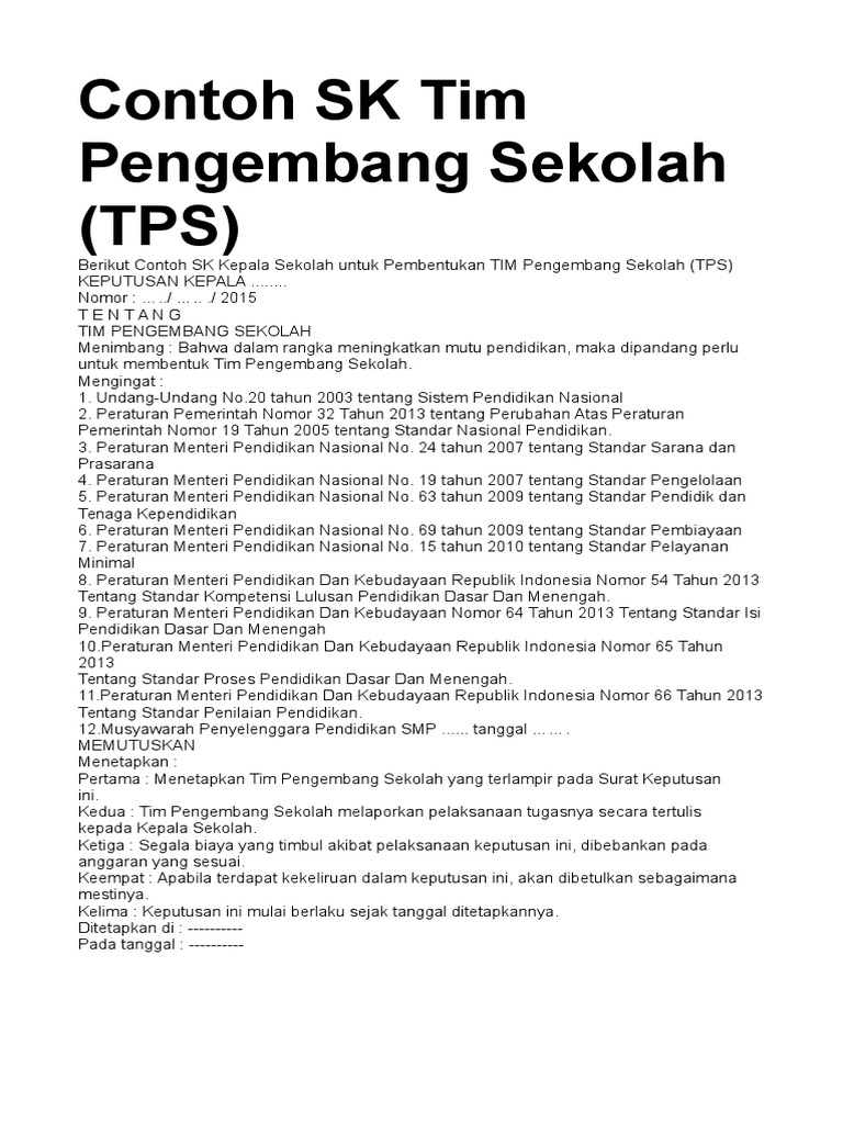 Contoh SK Tim Pengembang Sekolah | PDF | Bisnis | Pengelolaan Keuangan ...