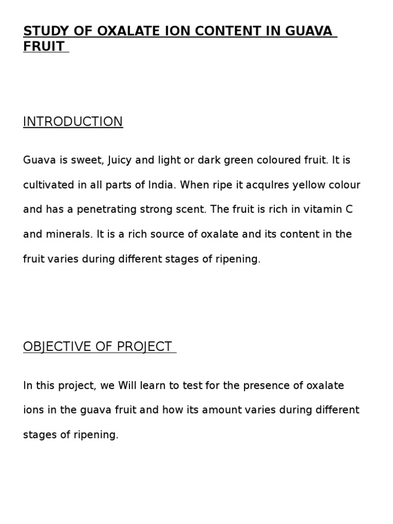 Study of Oxalate Ion Content in Guava Fruit | PDF