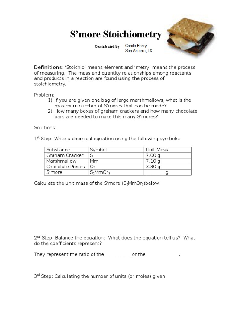 Smore Stoichiometry | PDF | Stoichiometry | Mole (Unit)