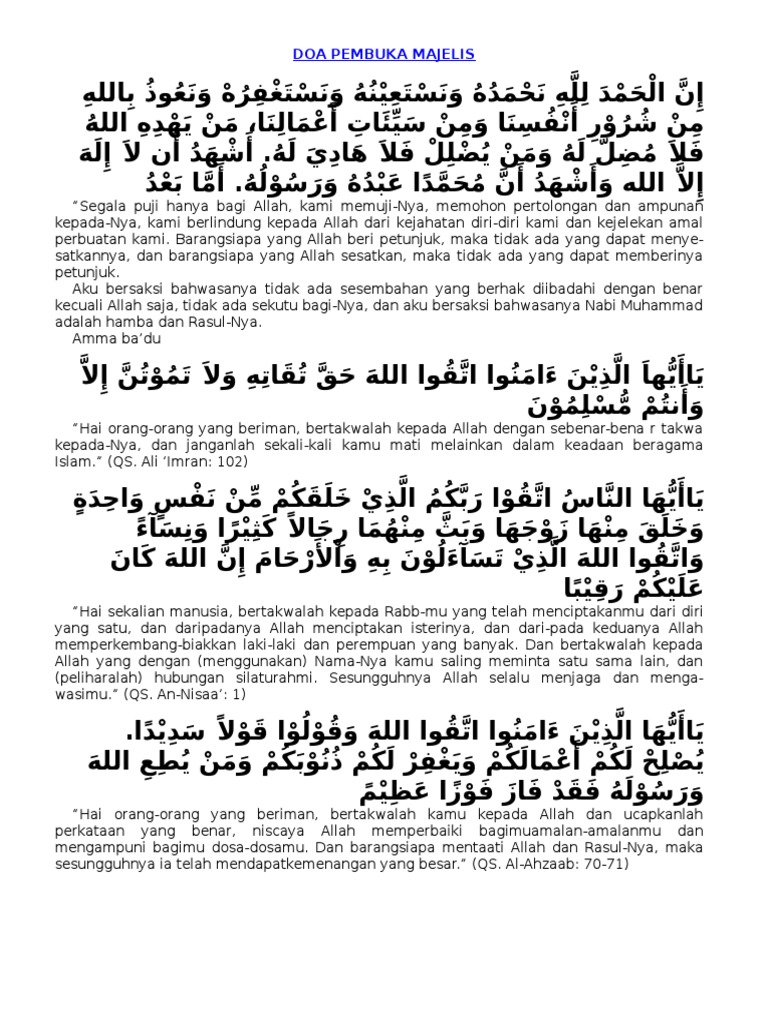 Doa Pembuka Majelis | PDF