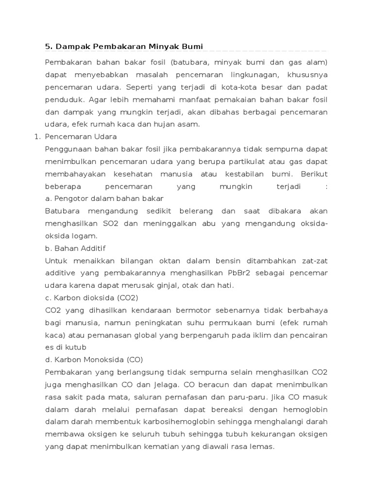 Dampak Pembakaran Minyak Bumi pada Lingkungan | PDF | Teknologi & Rekayasa
