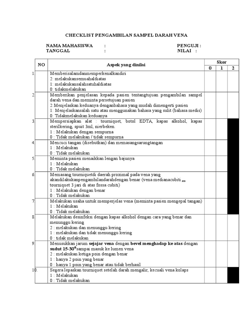 Checklist Pengambilan Sampel Darah Vena | PDF | Pengembangan Diri | Kesehatan Holistik