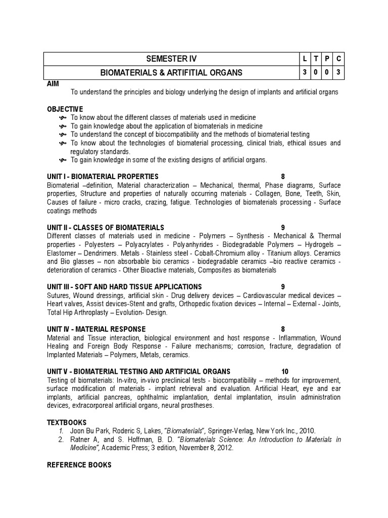 BMAO Syllabus | PDF | Biomaterial | Implant (Medicine)