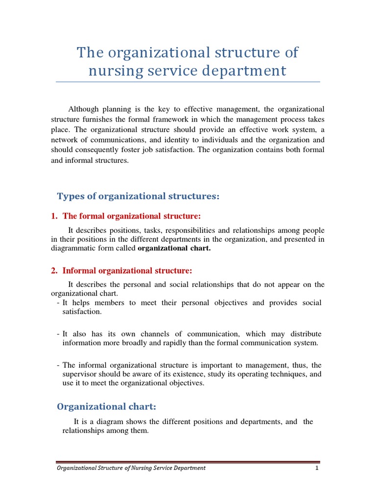 Nursing Department Organizational Structure | PDF | Organizational ...