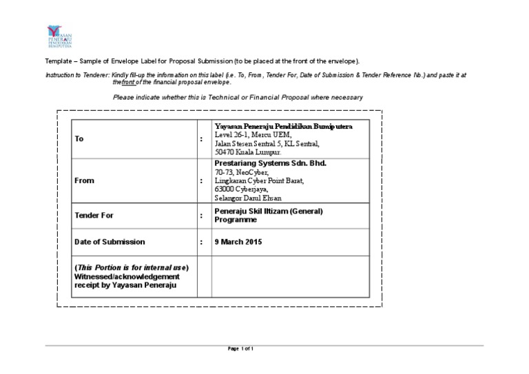 Appendix VI - Envelope Label