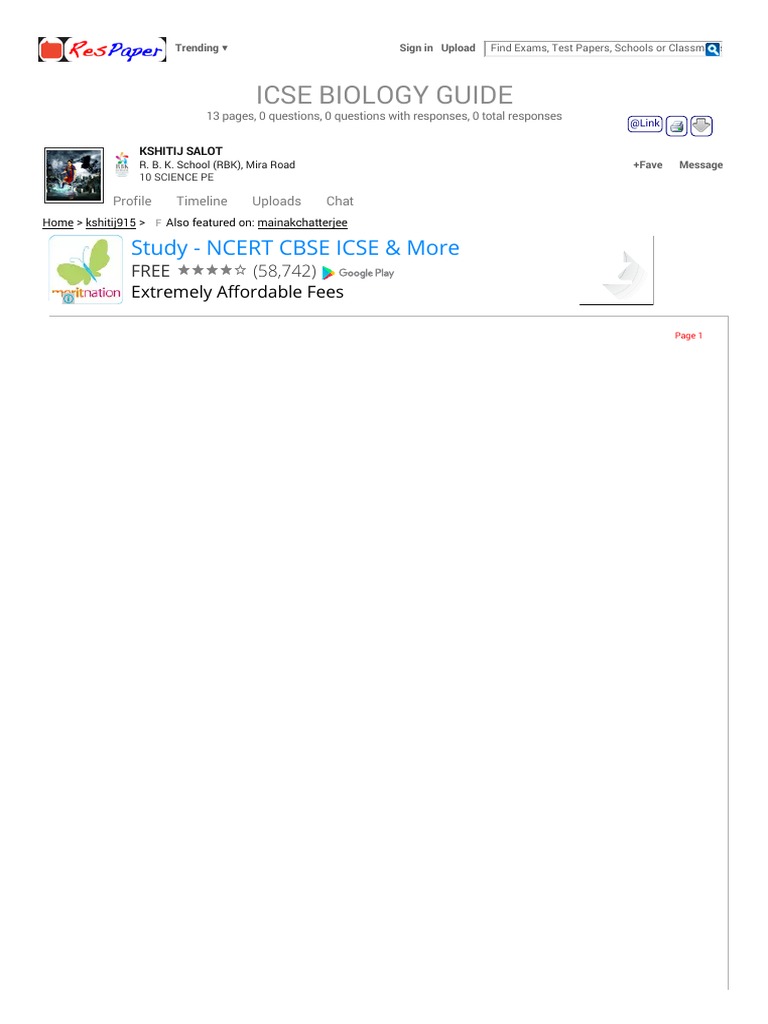 Icse Biology Guide - Respaper | PDF