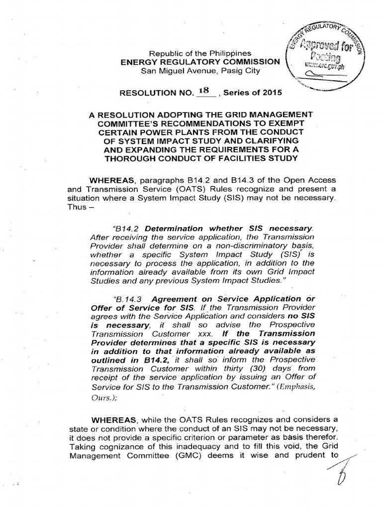 Exemptions for Power Plants from SIS | PDF | Electrical Grid ...