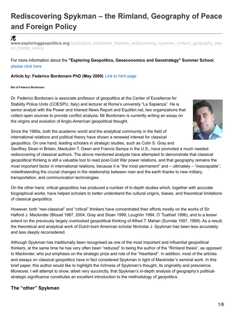 Spykman Rediscovered | PDF | Geopolitics | Foreign Policy