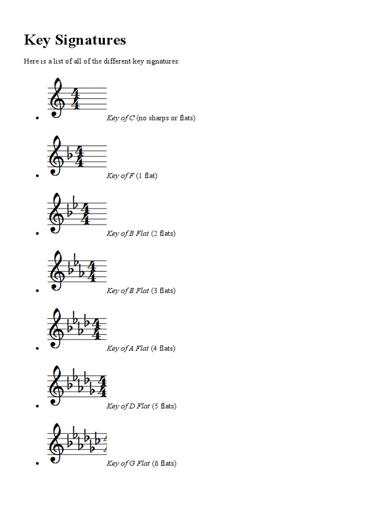 Key Signatures: Key of C (No Sharps or Flats) | PDF | Musical ...