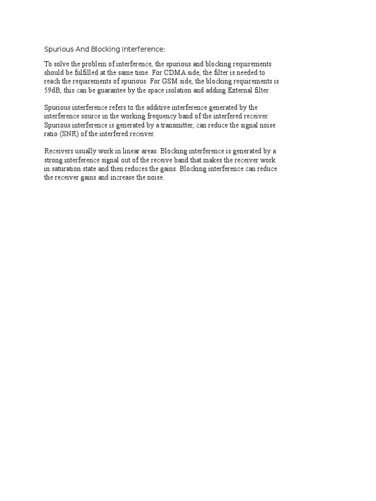 Spurious and Blocking Interference | PDF