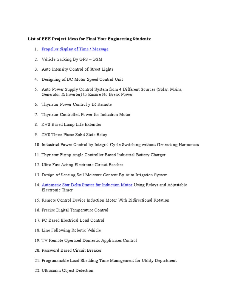 List of EEE Project Ideas For Final Year Engineering Students | PDF ...